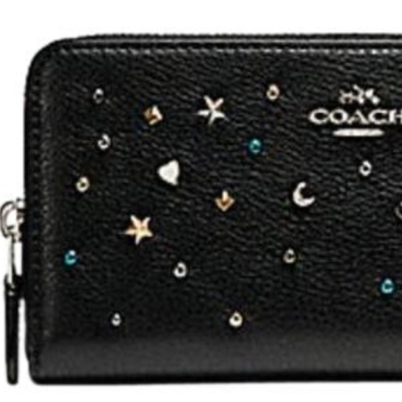 Coach | Bags | Coach Star Studded Black Pebble Leather Wallet Nwt ...